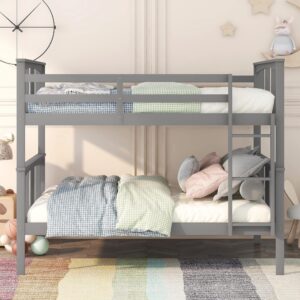 Harper & Bright Designs Full Over Full Bunk Beds for Adults,Teens, Kids, Wood Bunk Beds Full Over Full Size with Ladder,Full Bunk Beds with High Length Guardrail,Grey