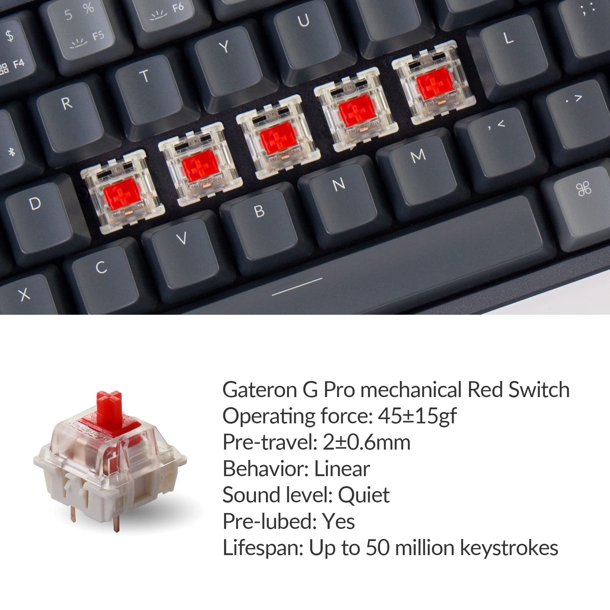 Keychron K14 70% Layout 72 Keys Bluetooth Wireless/USB Wired Mechanical Keyboard for Mac with Gateron G Pro Red Switch/Multitasking/RGB Backlight/Aluminum Frame Computer Keyboard for Windows Laptop