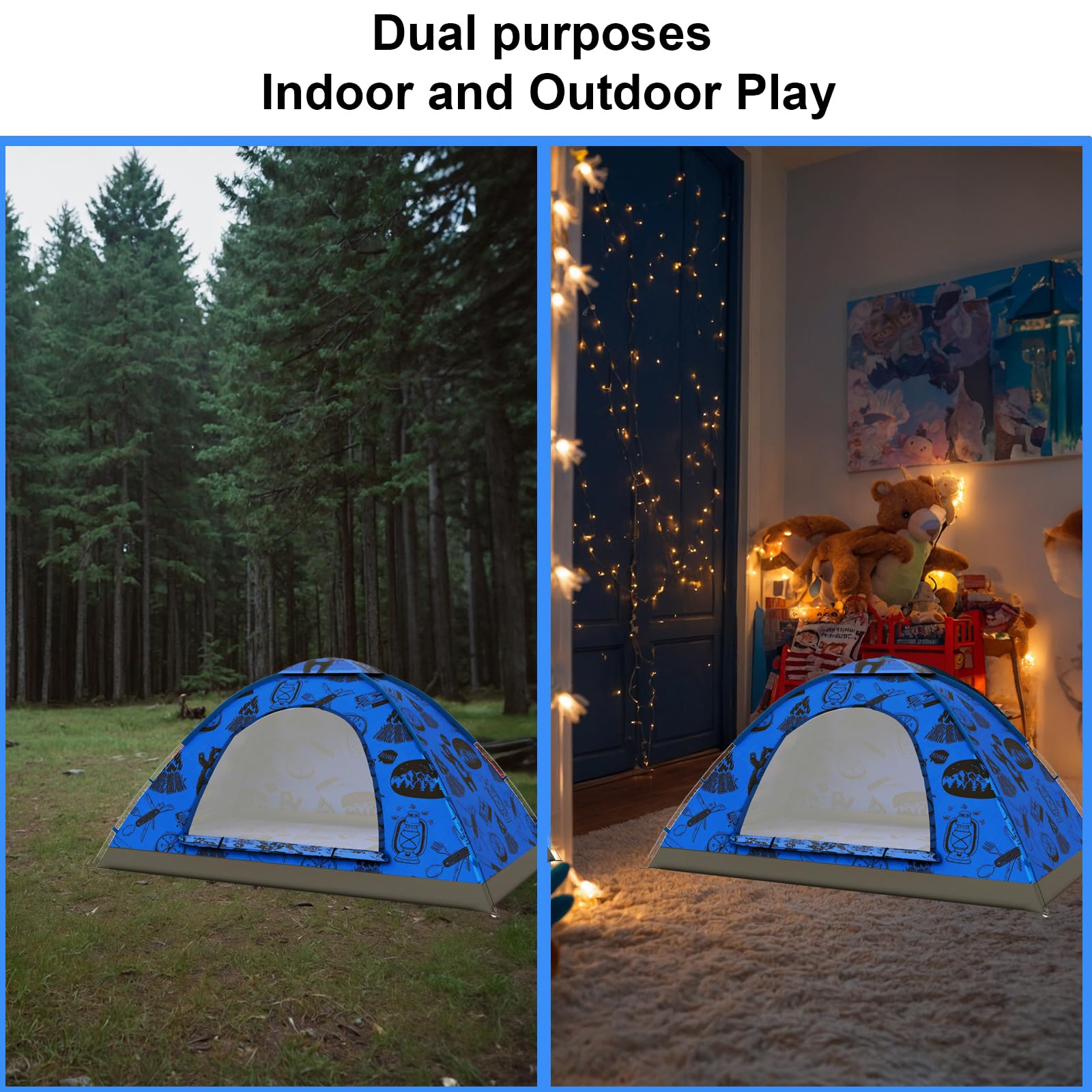 KidzAdventure 2 in 1 Kids Play Tent for Camping | 1 – 2 Person Backpacking Tent | Ultralight Indoor & Outdoors Tents – Adventure Theme