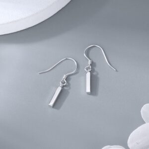 SLUYNZ 925 Sterling Silver Small Vertical Bar Drop Earrings for Women Minimalist Bar Drop Earrings (Silver)