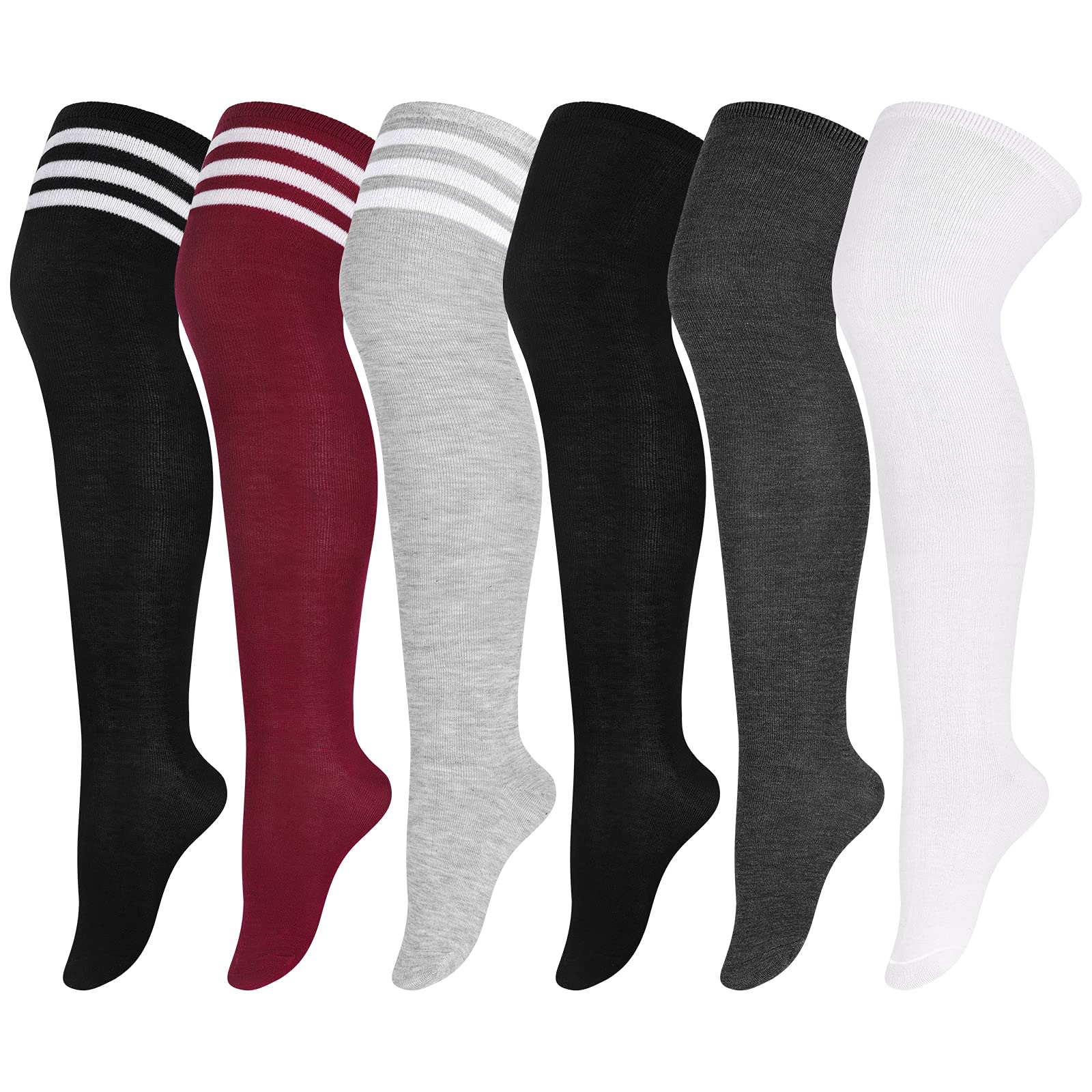 Aneco 6 Pairs Plus Size Over Knee Socks Women Warm Thigh High Stockings for Daily Use, Mixed Colors