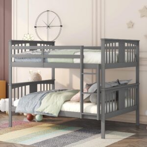 harper & bright designs full over full bunk beds for adults,teens, kids, wood bunk beds full over full size with ladder,full bunk beds with high length guardrail,grey