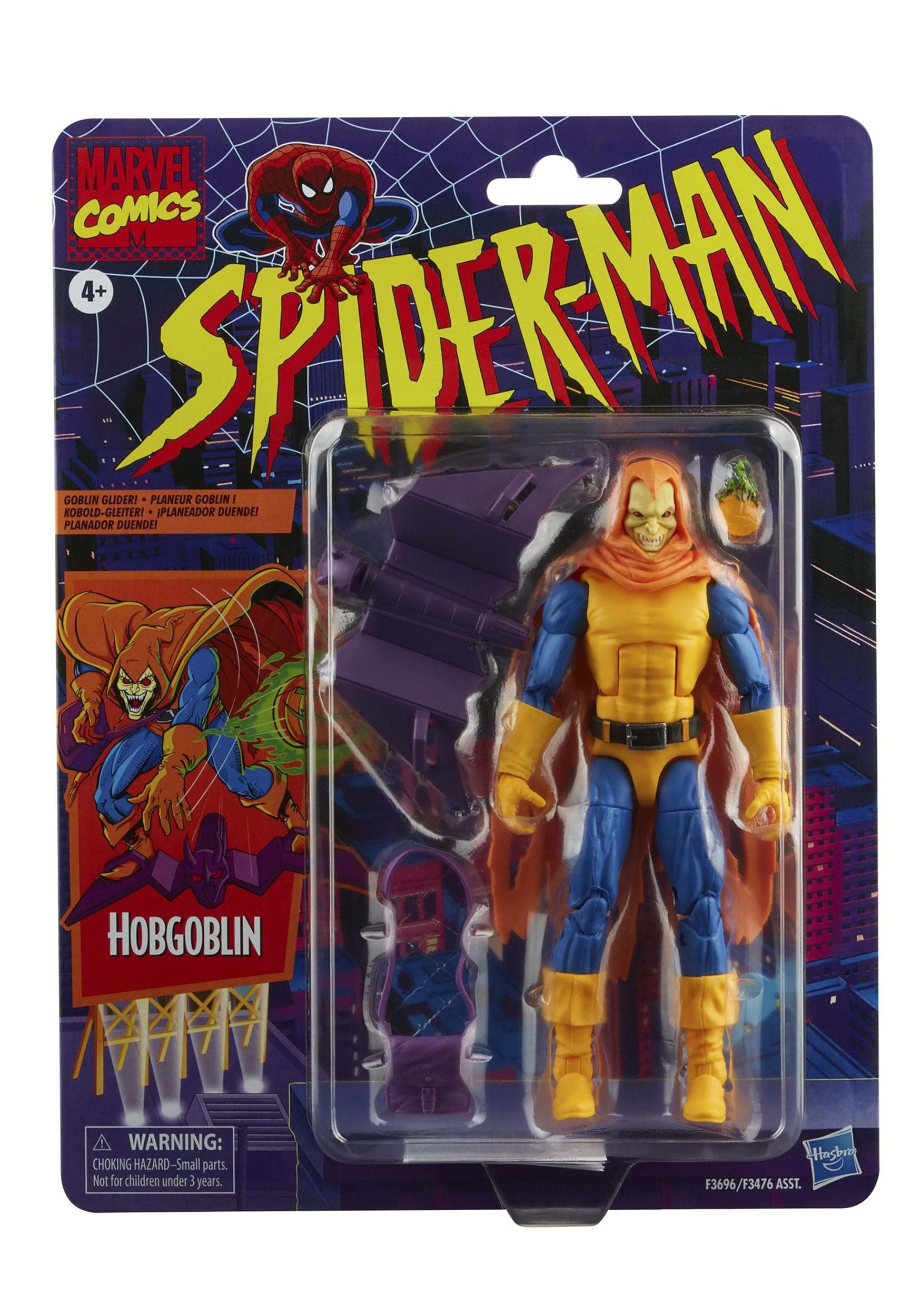 Spider-Man Marvel Legends Series 6-inch Hobgoblin Action Figure Toy, Toy Biz Inspired Design, includes 3 Accessories: Glider, Pumpkin Bomb, Satchel