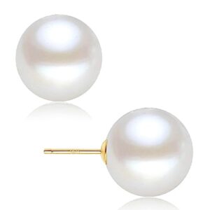 eftkoy pearl earrings 18k gold plated sterling silver big round studs white simulated shell large pearl earrings for women - 12mm