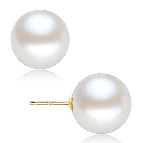 EFTKOY Pearl Earrings 18K Gold Plated Sterling Silver Big Round Studs White Simulated Shell Large Pearl Earrings for Women - 12mm