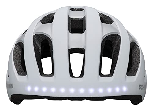 Schwinn LED Insight ERT Bike Helmet for Youth Boys Girls, Front & Rear LED Lights, Can Fit Head Circumference 54-58 cm, 19 Air Vents, Adjustable Strap, Medium White