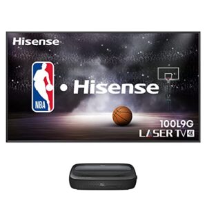 hisense 100l9g-cine100a 4k uhd laser tv, triple-laser ust ultra short throw projector with 100" alr screen, 3000 lumens, android tv, hdr10, 40w dolby atmos, built-in alexa and google assistant