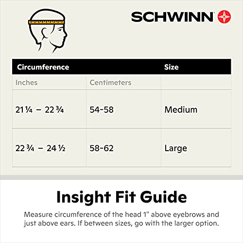 Schwinn LED Insight ERT Bike Helmet for Youth Boys Girls, Front & Rear LED Lights, Can Fit Head Circumference 54-58 cm, 19 Air Vents, Adjustable Strap, Medium White