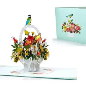 ETA 3D Bird and Flower Basket Pop Up Greeting Card for Birthday, Just Because, Thinking of You, Retirement, Get Well, Congratulations, Cards Mother's Day, Teacher's Father's Any Occasions, F18