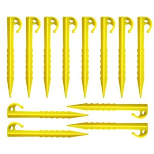 jztang 12 pcs 5.7 inch plastic stakes tent pegs serrated edges yellow garden landscape stakes for campings outdoor and garden netting lawn