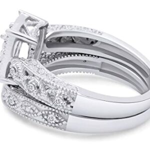 Wishrocks 1/5 Carat Round Cut White Natural Diamond Cascading Engagement Bridal Ring Set Jewelry For Women In 14K White Gold Over Sterling Silver (0.20 Cttw, Color- I-J, Clarity- I2-I3) Ring Size-9.5