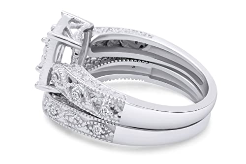 Wishrocks 1/5 Carat Round Cut White Natural Diamond Cascading Engagement Bridal Ring Set Jewelry For Women In 14K White Gold Over Sterling Silver (0.20 Cttw, Color- I-J, Clarity- I2-I3) Ring Size-9.5