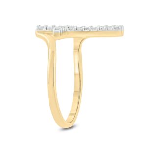 Cali Trove, Diamond Cross Ring for Women in Yellow Gold-Plated Sterling Silver, Women's Vertical Cross Ring with Bypass Band and Accented with Round White Diamonds, Yellow Gold-Plate Religious Ring