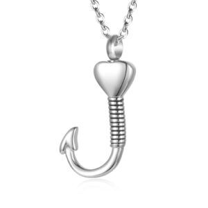 romc locu fishing hook urn necklace for ashes stainless steel fishing lovers cremation jewelry unisex memorial keepsake pendant (silver-heaven)