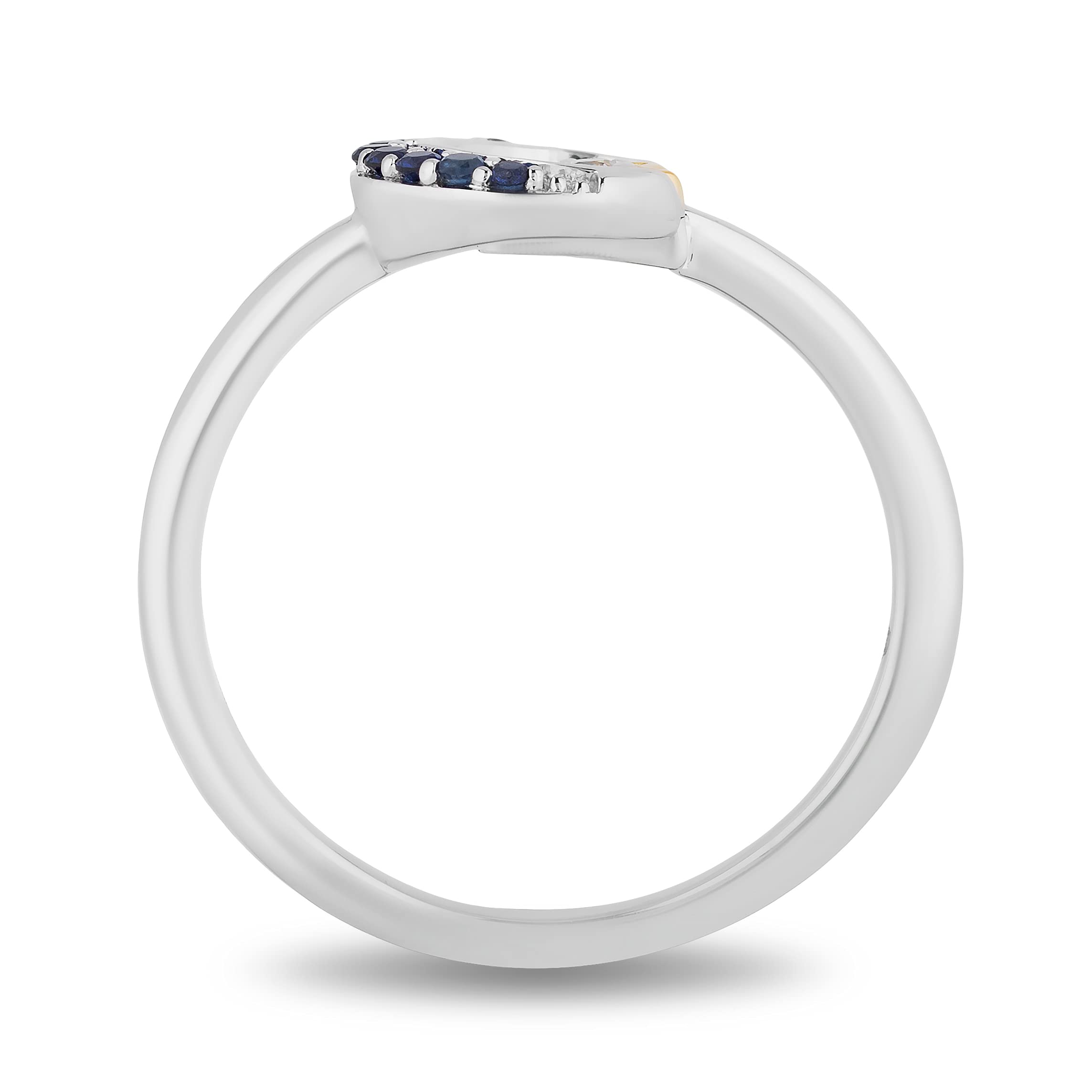 Jewelili Hallmark Fine Jewelry Sterling Silver and 14K Yellow Gold 1.3 MM Created Blue Sapphire and Natural White Round Diamond Accent Crescent Moon and Star Ring, Size 6