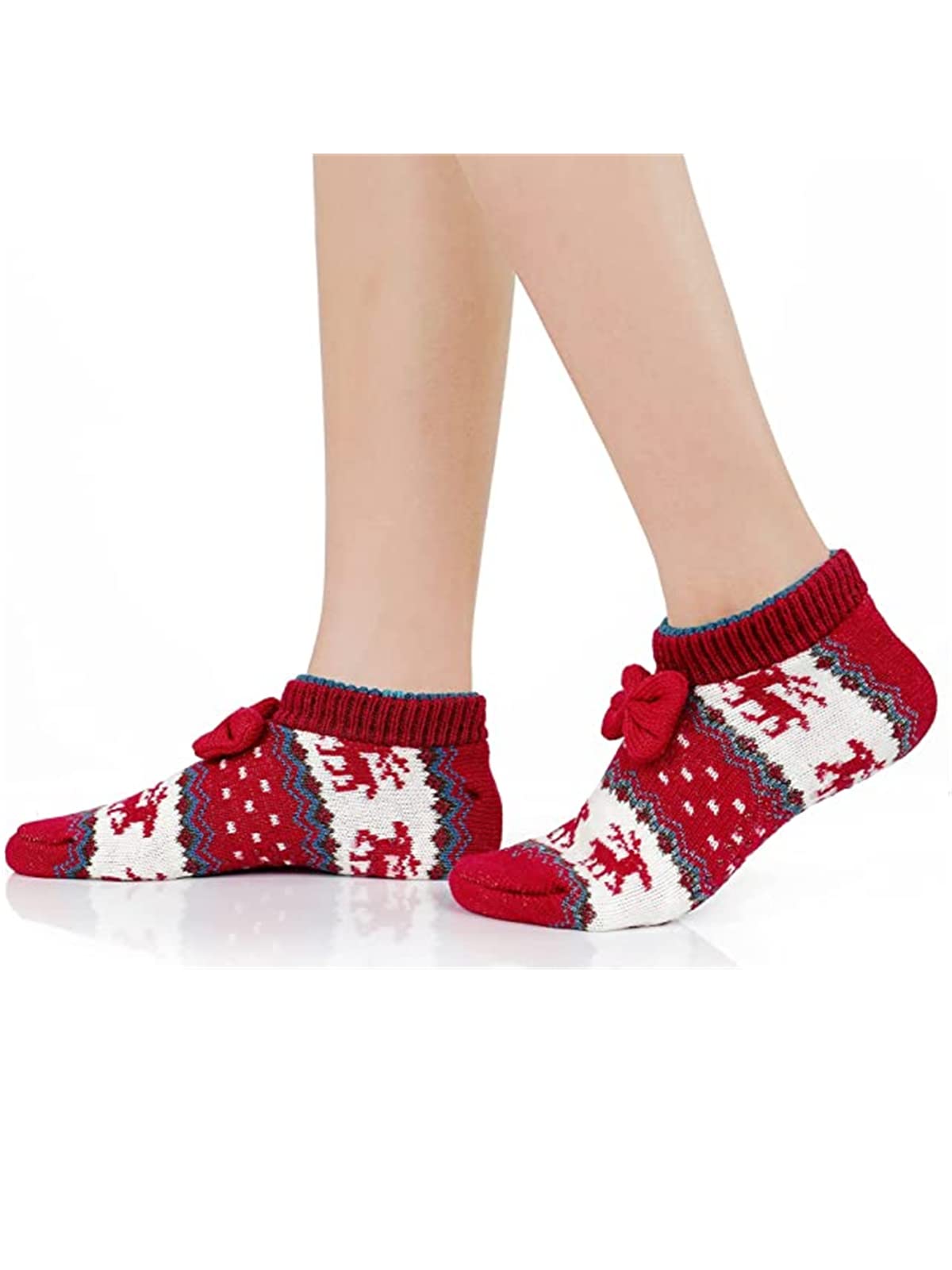 Century Star Women Slipper Socks Soft Cozy Animal Christmas Socks Anti-Slip Fuzzy Slipper Warm Winter Floor Socks 1 Pack Red Elk One Size