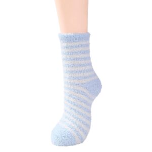 Zando Womens Fuzzy Socks for Girl Winter Socks Thick Warm Socks Fluffy Home Fuzzy Slipper Socks House Slipper Socks Bulk Cozy Comfy Plush Socks Sleeping Christmas Socks 5 Pairs Blue White Series