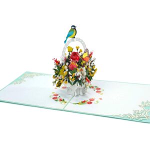 ETA 3D Bird and Flower Basket Pop Up Greeting Card for Birthday, Just Because, Thinking of You, Retirement, Get Well, Congratulations, Cards Mother's Day, Teacher's Father's Any Occasions, F18