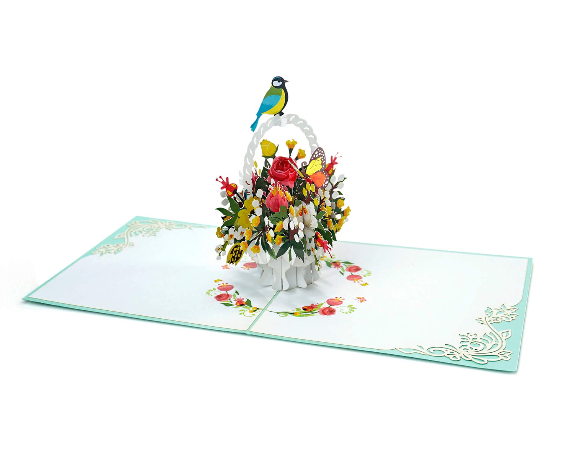 ETA 3D Bird and Flower Basket Pop Up Greeting Card for Birthday, Just Because, Thinking of You, Retirement, Get Well, Congratulations, Cards Mother's Day, Teacher's Father's Any Occasions, F18