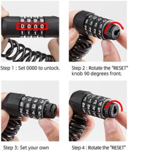 4 Digit Bike Lock Black Bold Steel Cable Ring Lock Portable Steel Wire Anti-Theft Lock for Helmet Combination Lock Bicycle Strong Outdoor Lock