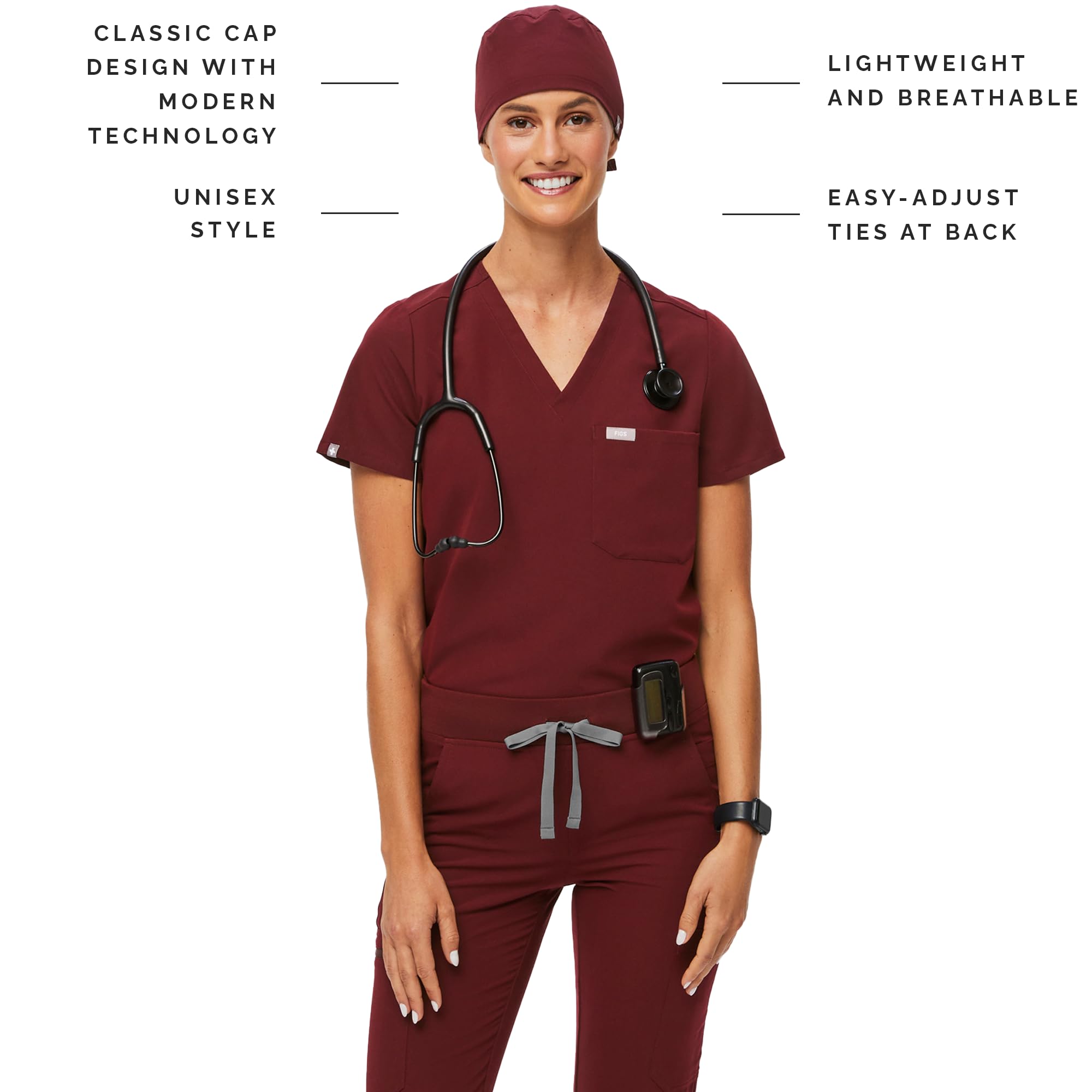 FIGS Unisex Modern Classic Scrub Cap - Burgundy, One Size