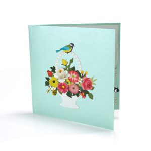 ETA 3D Bird and Flower Basket Pop Up Greeting Card for Birthday, Just Because, Thinking of You, Retirement, Get Well, Congratulations, Cards Mother's Day, Teacher's Father's Any Occasions, F18