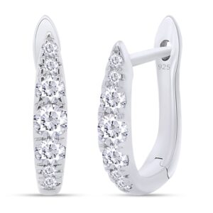 2/5 carat (ctw) lab created moissanite diamond huggie hoop earrings in 14k white gold over sterling silver (0.40 cttw) jewelry for women, gift for her