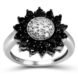 jewelexcess 1.00 carat t.w. round cut black & white diamond sunflower sterling silver ring