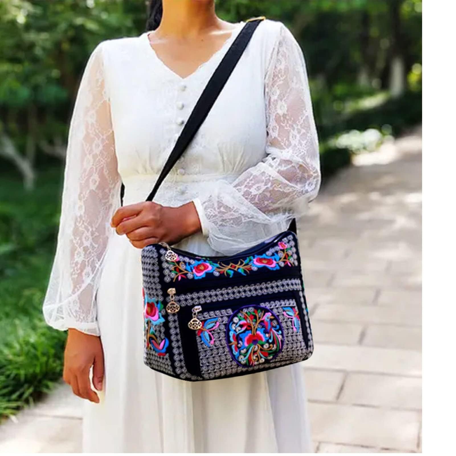 PHEVOS Hobo Crossbody Bag for women, Vintage Ethnic Tribal Embroidered Boho Hippie Tote Handbags Shoulder Purse