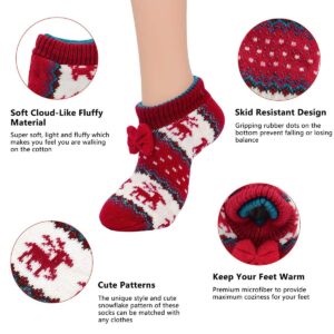 Century Star Women Slipper Socks Soft Cozy Animal Christmas Socks Anti-Slip Fuzzy Slipper Warm Winter Floor Socks 1 Pack Red Elk One Size