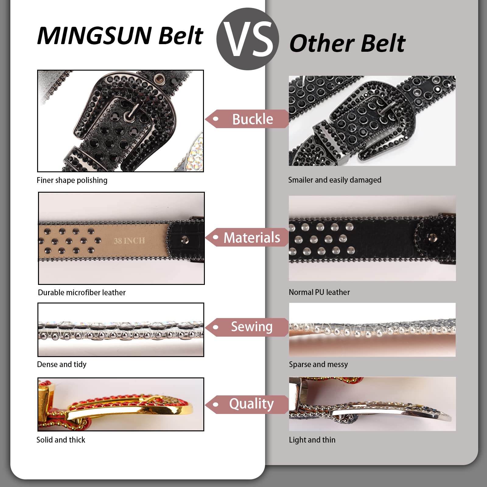 MINGSUN Rhinestone Belt for Men Women, Silver Western Bling Belt Shining Diamond Belt Cowgirl Cowboy Punk Y2K Studded Belt for Jeans Dresses Pants