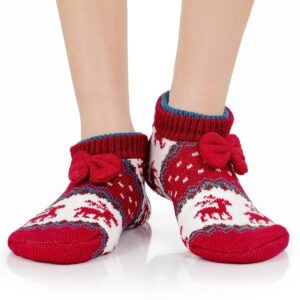 Century Star Women Slipper Socks Soft Cozy Animal Christmas Socks Anti-Slip Fuzzy Slipper Warm Winter Floor Socks 1 Pack Red Elk One Size