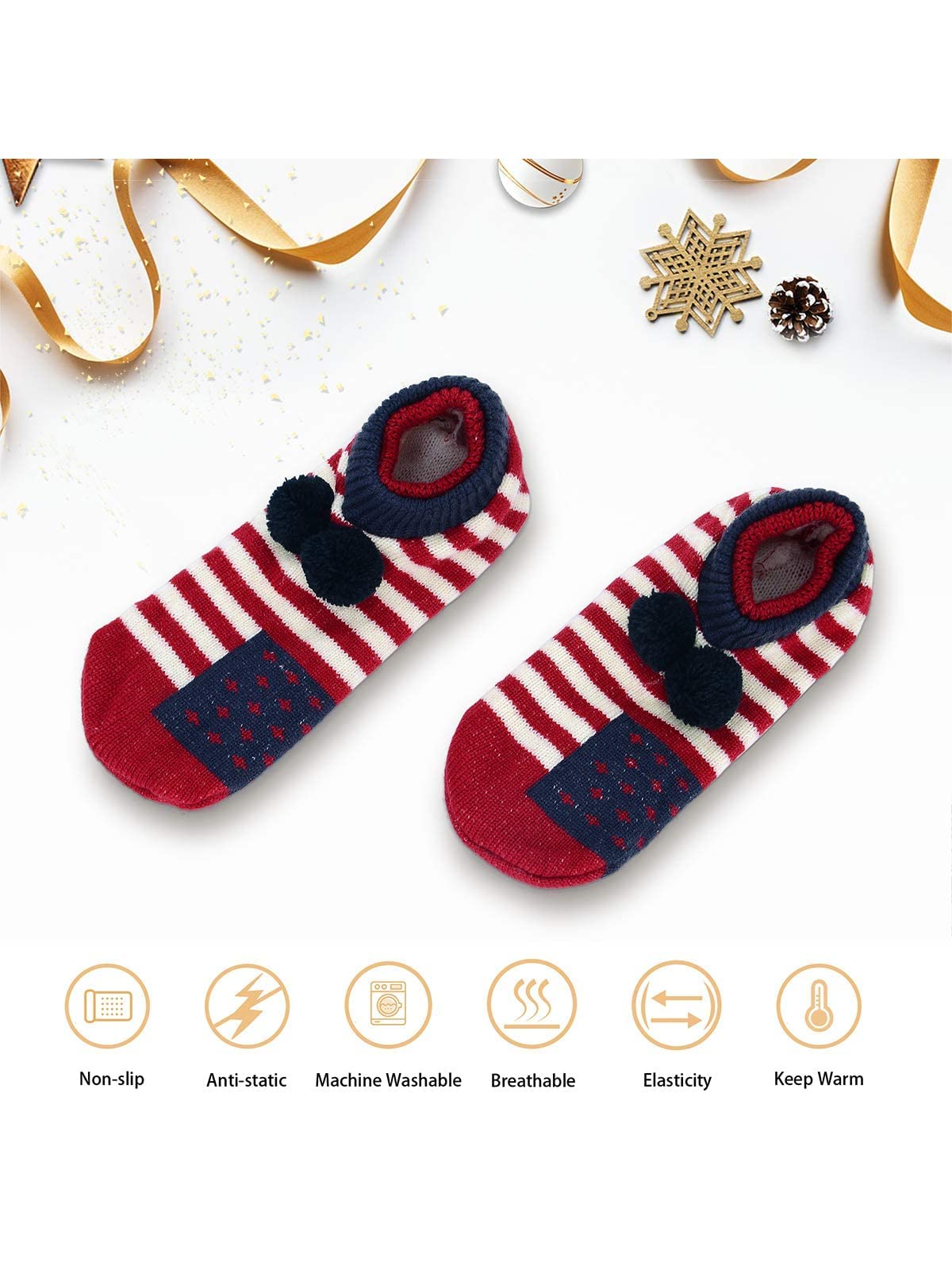 Century Star Women Slipper Socks Soft Cozy Animal Christmas Socks Anti-Slip Fuzzy Slipper Warm Winter Floor Socks 1 Pack Red Elk One Size