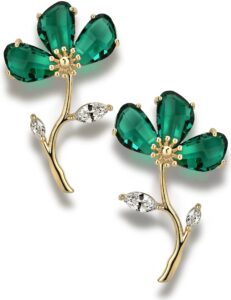 kzzenki green flower earrings with stud, statement gold dangle earrings for women trendy drop earrings gift