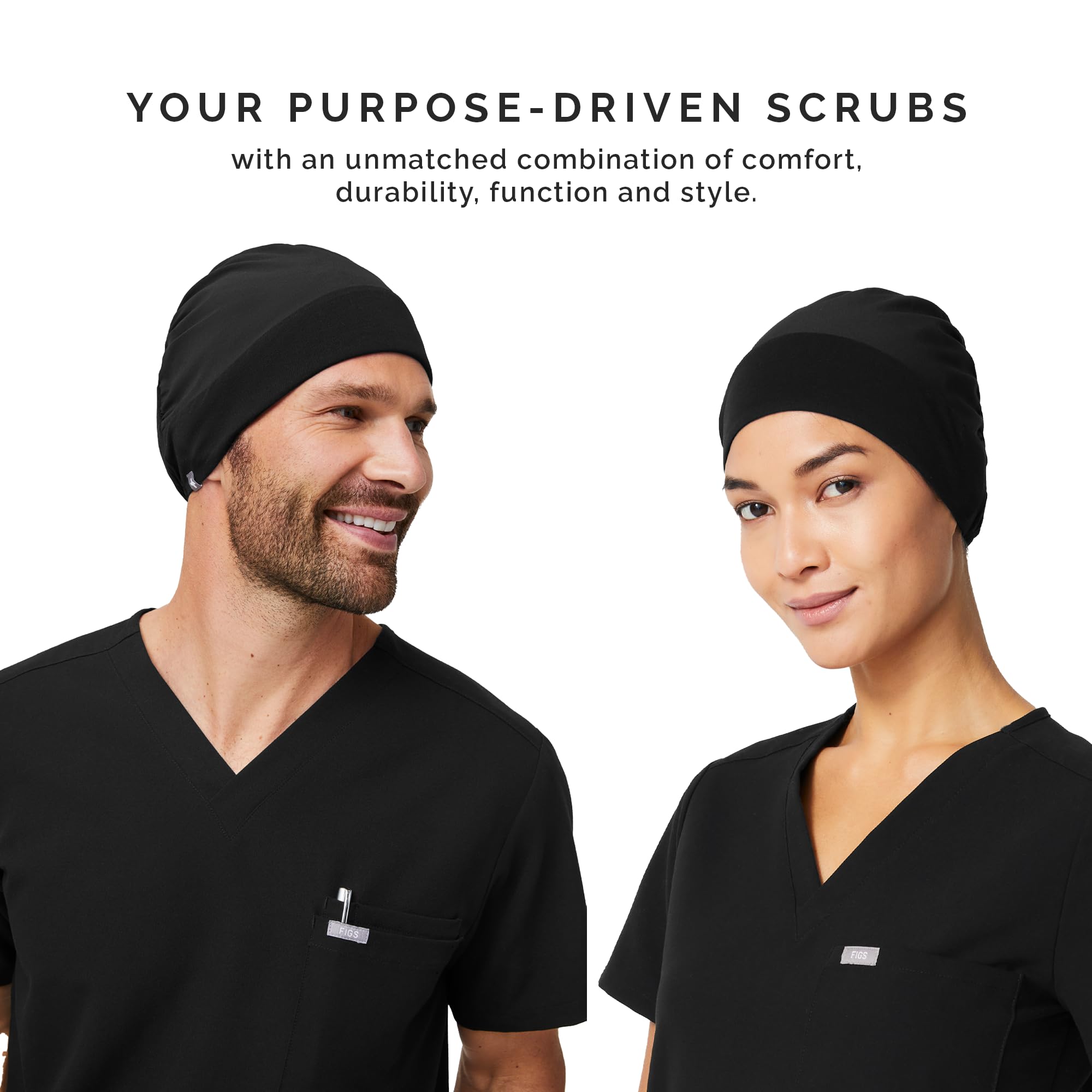 FIGS Modern Expandable Unisex Scrub Cap for Women and Men - Black, One Size