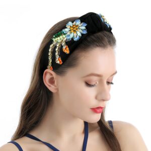 QIANXUAN Rhinestone Crystal Headband For Women Handmade Jewelry Girls Hair Accessories Diamond Fashion Headbands Girl Handmade Beaded Glitter Flower Hairbands