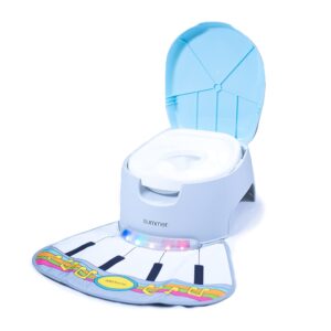 summer infant 3-in-1 sit 'n play potty training toilet, features interactive musical foot mat, removable pot and splash guard, gray/blue