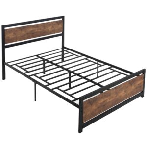 homcom full bed frame with headboard & footboard, strong metal slat support bed frame w/underbed storage space, no box spring needed, 56.75''x76.75''x40.5''