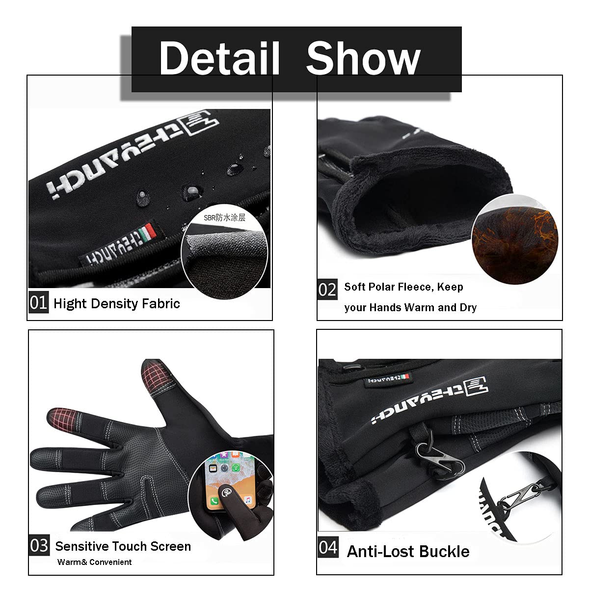 Weitars Winter Warm Gloves for Men Women Touchscreen Waterproof Thermal Snow Gloves for Cycling Hiking (XL)