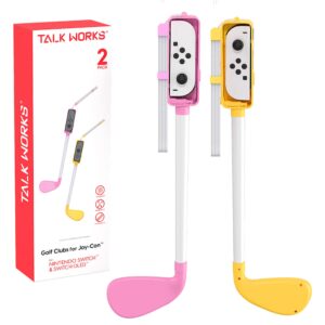 talk works golf clubs for nintendo switch joy-con controllers, 2 pack - switch games accessories joy con controller grip holder for mario golf - lightweight, adjustable straps - mario red/luigi green