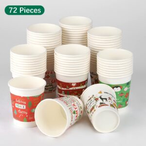 Aneco 72 Pieces Christmas Paper Cups 9 Ounce Drinking Tea Paper Cups for Christmas Party, Daily Use, Assorted Styles