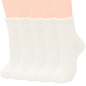 zando womens fuzzy socks for girl winter socks thick warm socks fluffy home fuzzy slipper socks house slipper socks bulk cozy comfy plush socks sleeping hospital socks 5 pairs pure white series