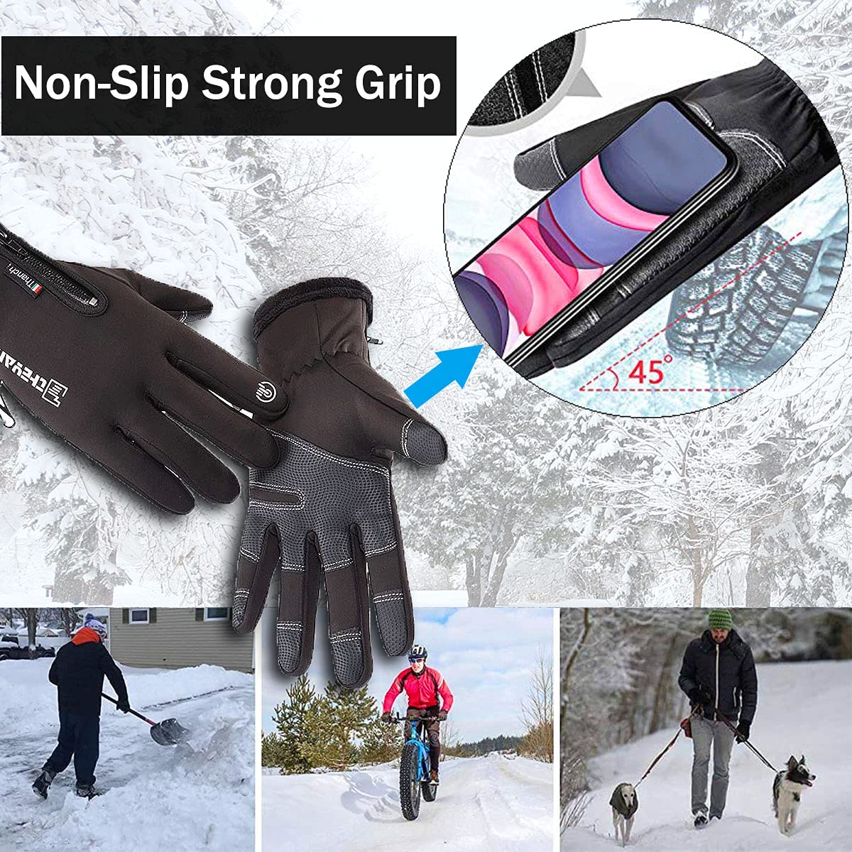 Weitars Winter Warm Gloves for Men Women Touchscreen Waterproof Thermal Snow Gloves for Cycling Hiking (L)