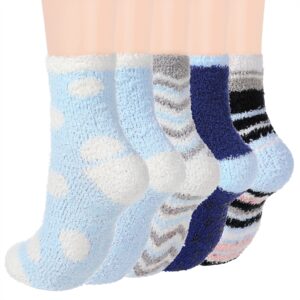 zando fuzzy socks for women non skid grip socks warm cozy socks non-slip yoga socks with grips plush slipper socks non slip hospital socks athletic pilates socks sweet home socks 5/blue ripples