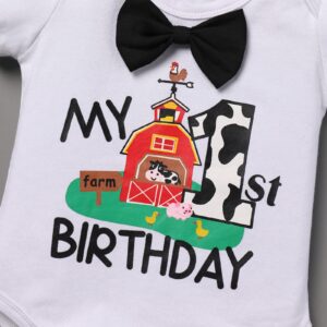 IMEKIS Farm Animals 1st Birthday Outfit Boys Baby Cake Smash Bowtie Romper Suspenders Diaper Covers Shorts First Cow Theme Farm Birthday Party Supplies Decorations for Photo Shoot Black 12-18 Months