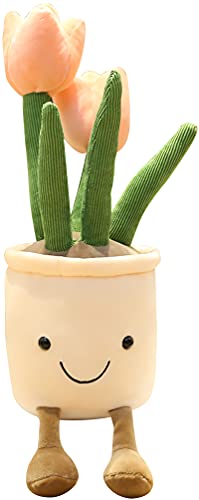 WUZHOU Tulip Plush Toy, 13.7" Flower Pot Stuffed Plushie Pillow Decoration, Soft Fluffy Toy Succulent Plants Friend Throw Pillow, Multicolor (Pink-Tulip)