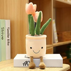 WUZHOU Tulip Plush Toy, 13.7" Flower Pot Stuffed Plushie Pillow Decoration, Soft Fluffy Toy Succulent Plants Friend Throw Pillow, Multicolor (Pink-Tulip)