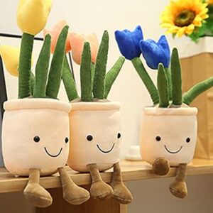 WUZHOU Tulip Plush Toy, 13.7" Flower Pot Stuffed Plushie Pillow Decoration, Soft Fluffy Toy Succulent Plants Friend Throw Pillow, Multicolor (Pink-Tulip)