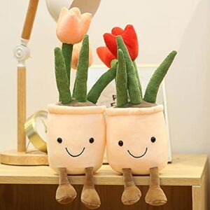 WUZHOU Tulip Plush Toy, 13.7" Flower Pot Stuffed Plushie Pillow Decoration, Soft Fluffy Toy Succulent Plants Friend Throw Pillow, Multicolor (Pink-Tulip)