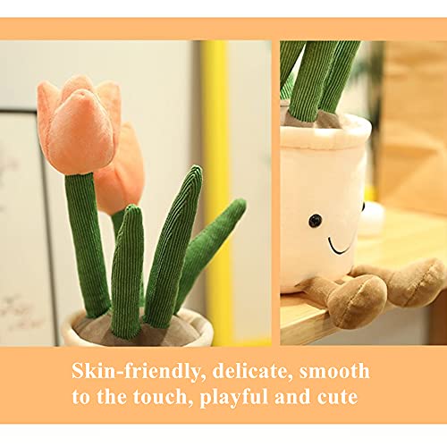 WUZHOU Tulip Plush Toy, 13.7" Flower Pot Stuffed Plushie Pillow Decoration, Soft Fluffy Toy Succulent Plants Friend Throw Pillow, Multicolor (Pink-Tulip)